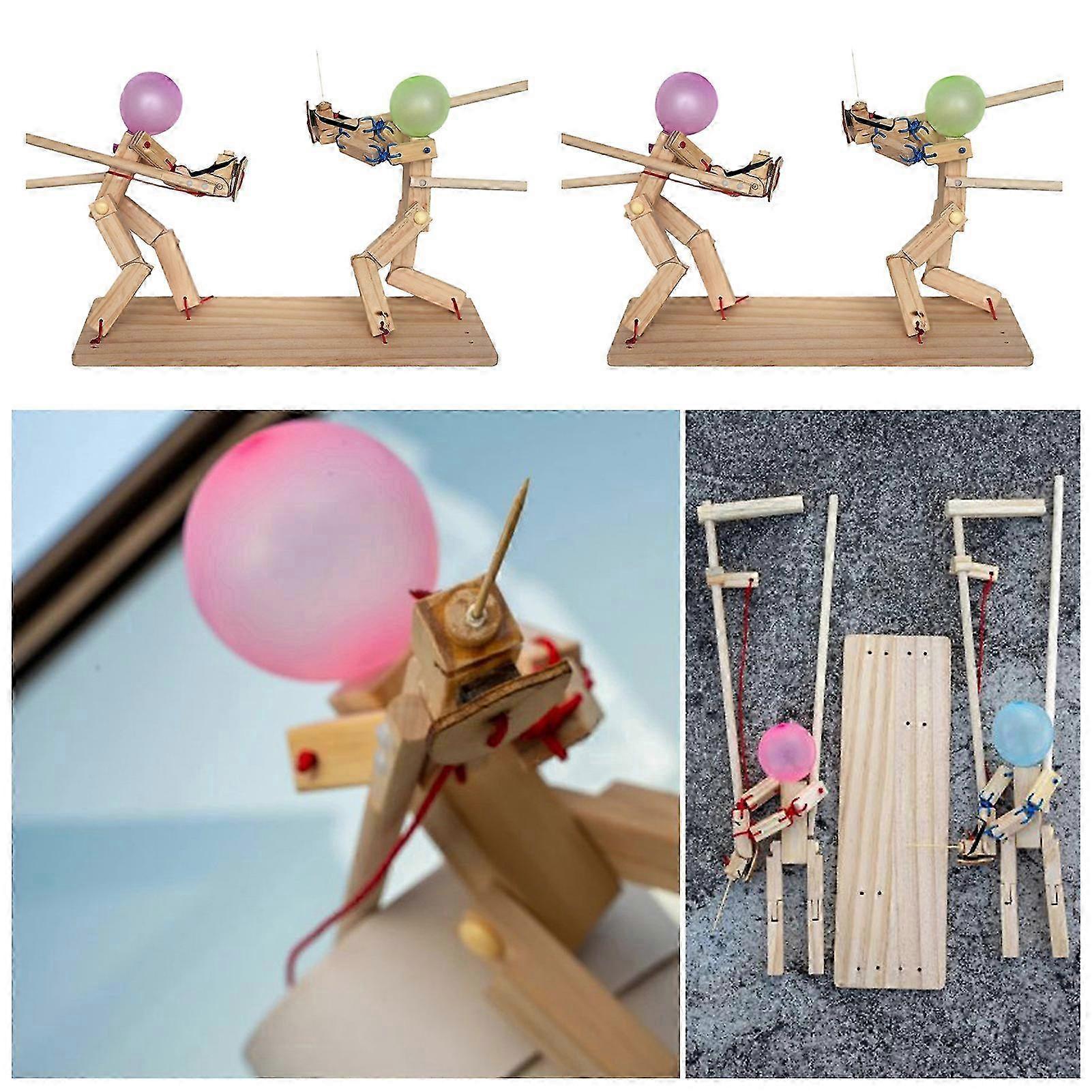 1 Set Bamboo Man Battle Toy with 100 Balloons Rope Controlled Wooden ...