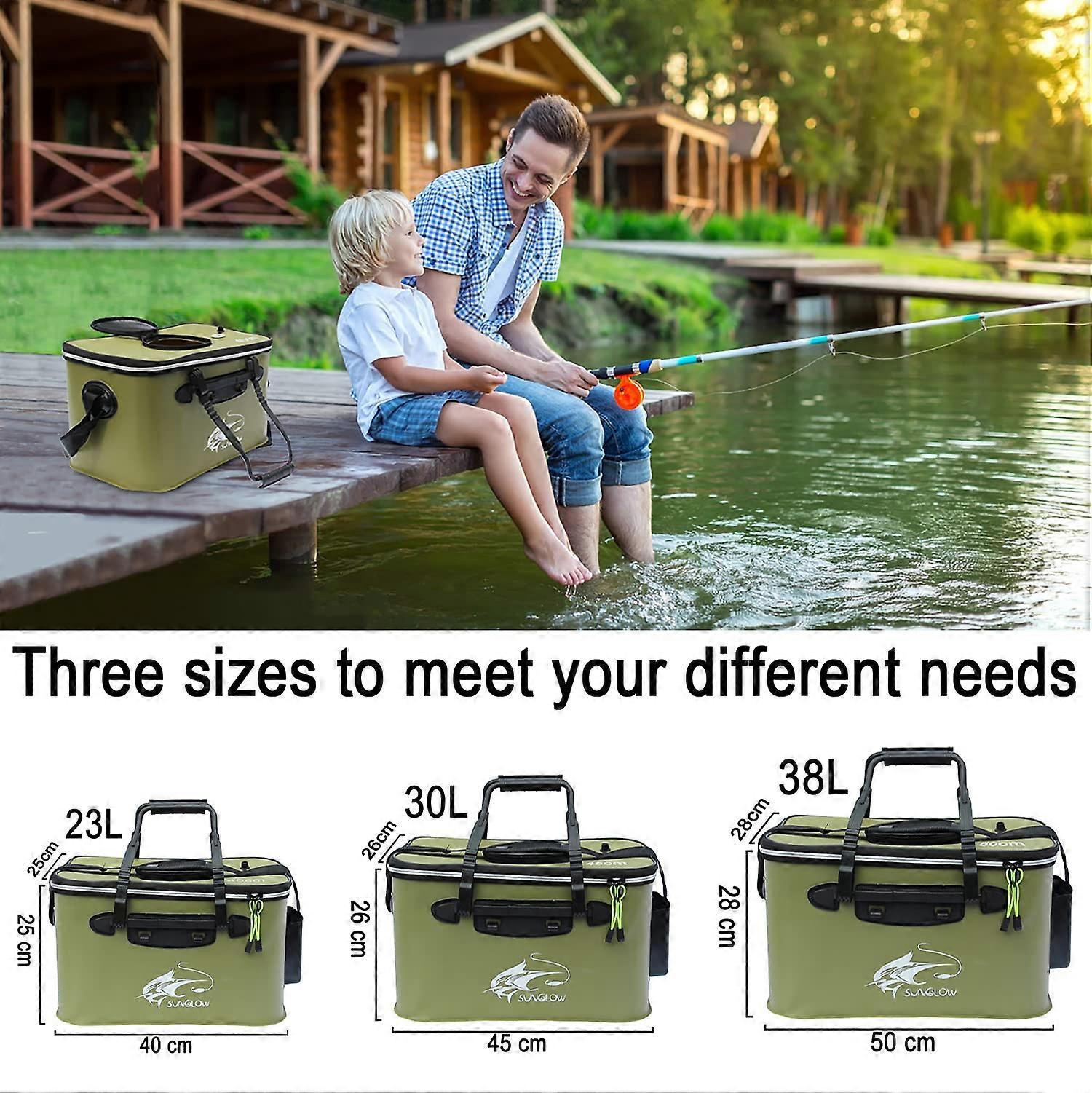 Fishing Bucket, 23L/30L/38L Portable Foldable Fishing Lure ...