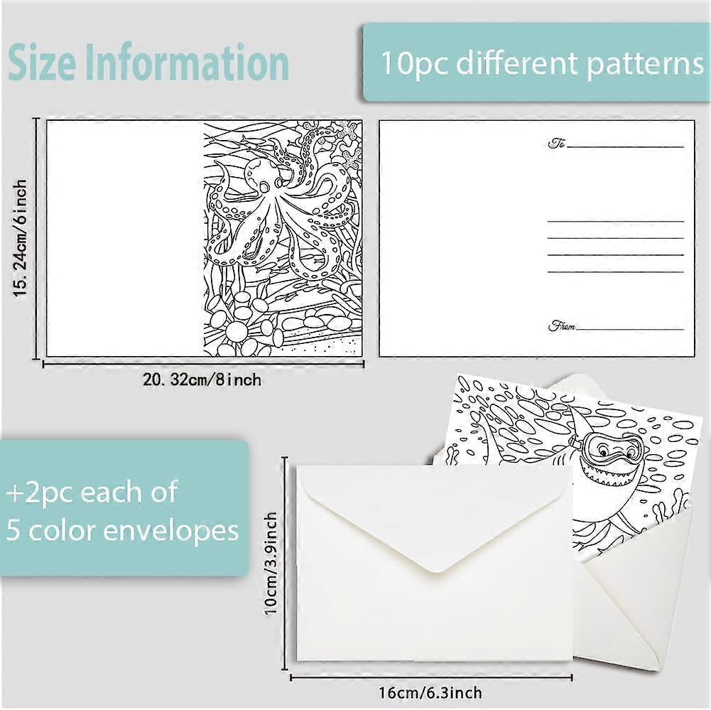 Ocean Coloring Greeting and Thank You Note Cards 10 Coloring Cards ...