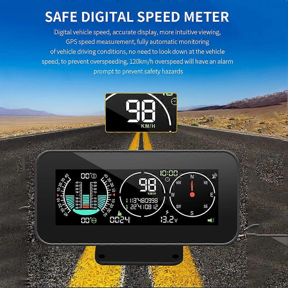 GPS OBD2 HUD Slope Meter Inclinometer Car Compass Speedometer PMH KMH ...