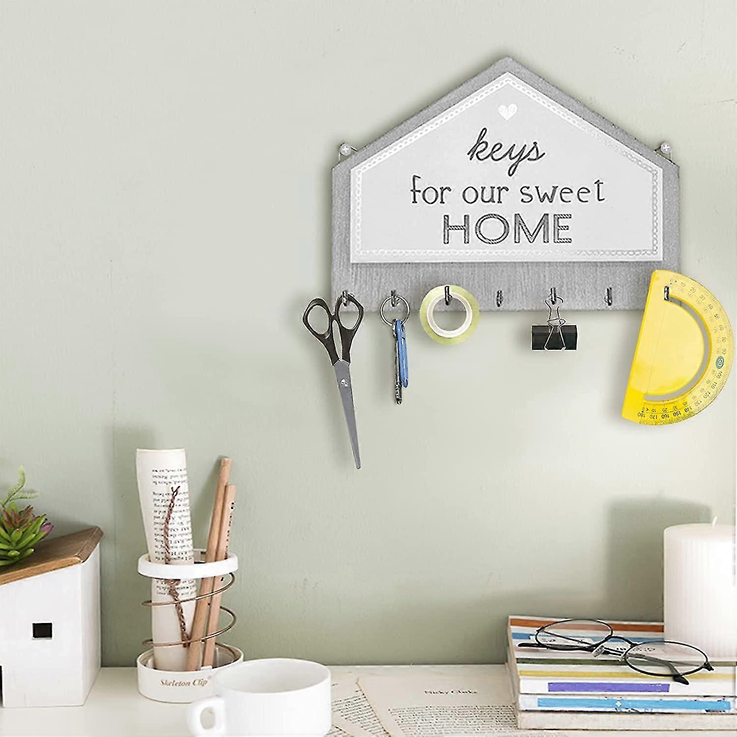 7-hook Wooden Wall Key Holder, Self-adhesive Or Puncher 2-way ...