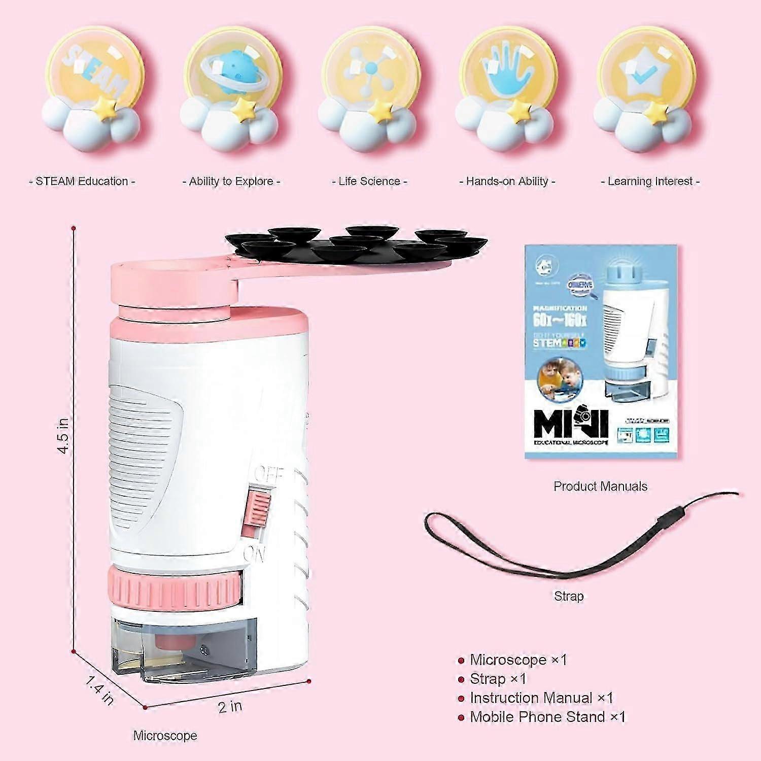 Mini Lab Microscope for Kids, Portable LED Lighted Microscopes Digital ...