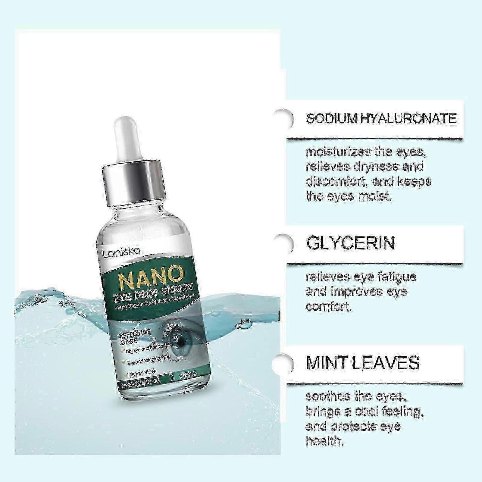 1-3x Nano Eye Drops Serum for Dry Eyes & Blurriness, Sterile Deep ...