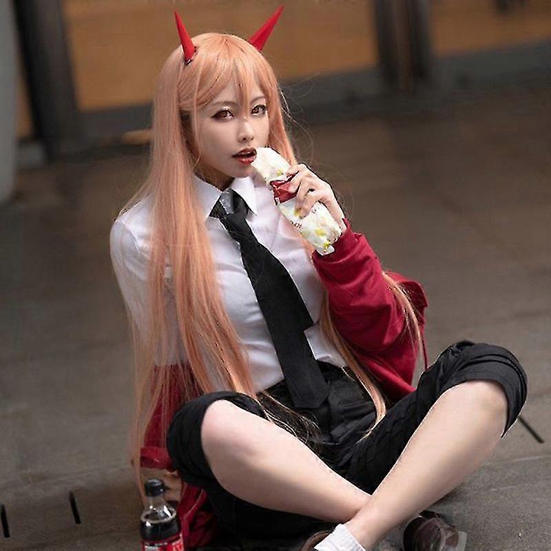 Anime Chainsaw Man Makima Angel Demon Long Orange Hair Cosplay Costume ...