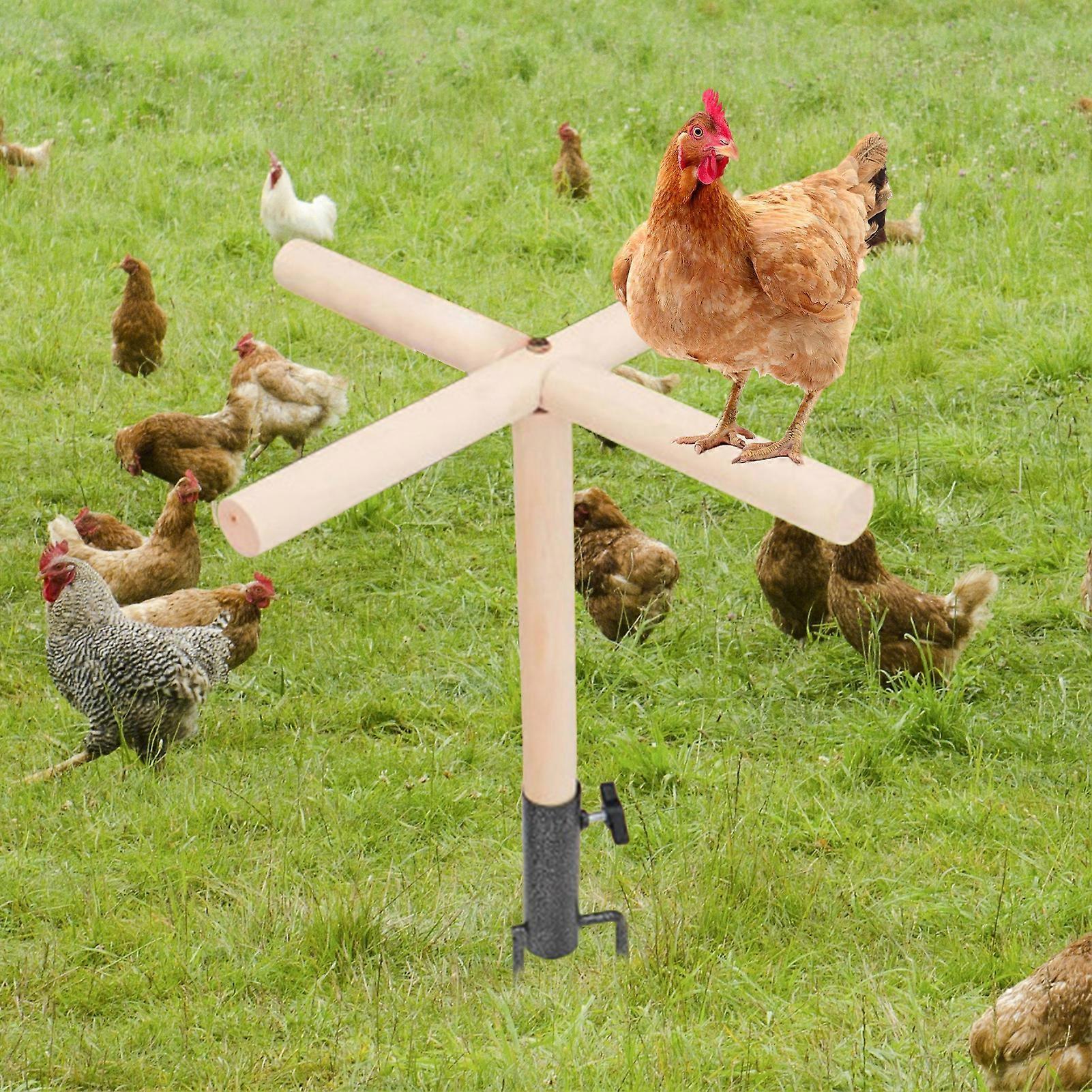 Chicken Perch Toy Wooden Chick Perch Stand with Metal Ground Stake Coop ...