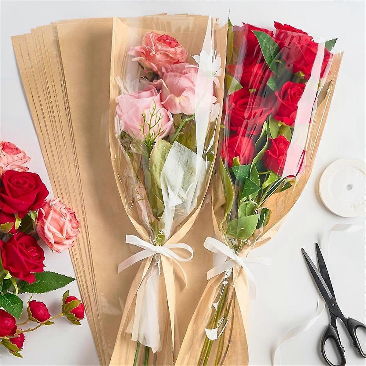 50 Pack Flower Sleeves for Bouquets,Flower Wrapping Paper Kraft Floral ...