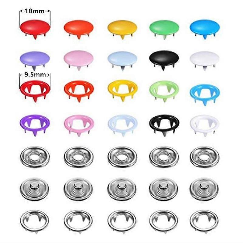 100 Sets 10 Colors Metal Sewing Buttons Hollow Solid Press Studs Snap ...