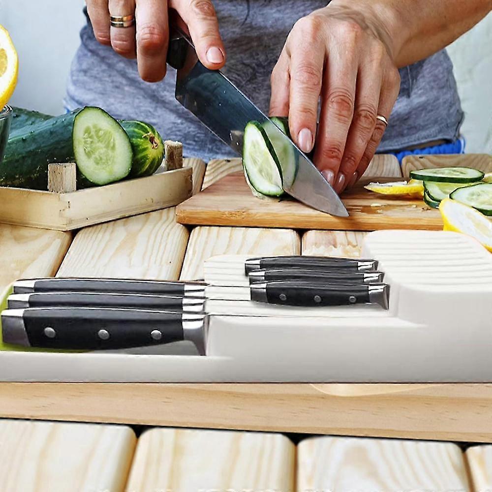 Knife Drawer Organiser, 9 Compartments Washable Knife Rack Box Drawer ...