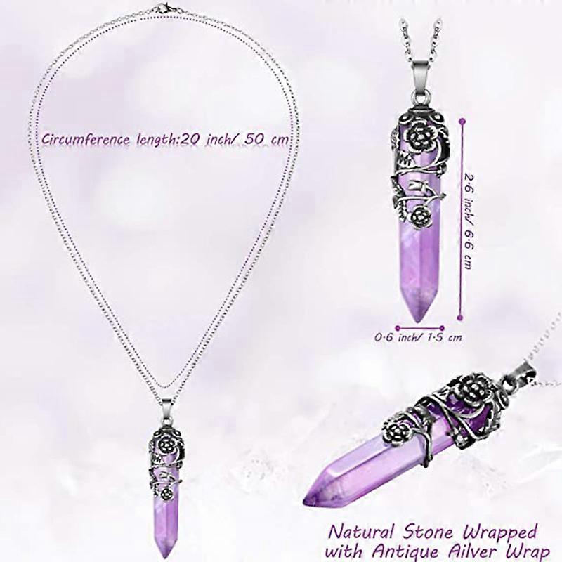 6 Pack Hexagonal Healing Crystal Necklace Natural Prism Stone Pendant ...