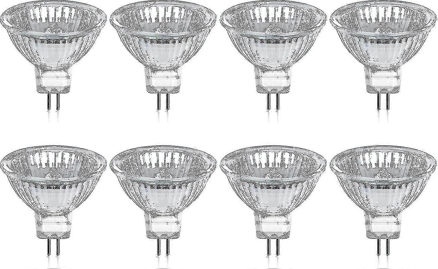 Pack Of 8 Halogen Bulbs Gu5.3 Mr16 35w 12v Dimmable - Warm White 2800k, 400 Lumens, Glass Cover ...