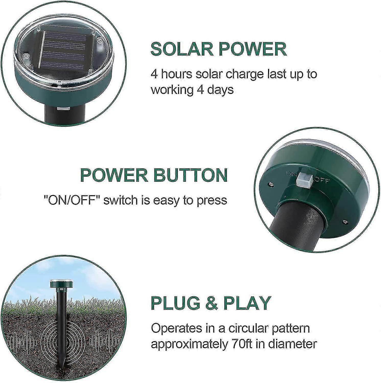 Solar Mole Repellent, 4 Pack Ultrasonic Solar Power Animals Repeller ...