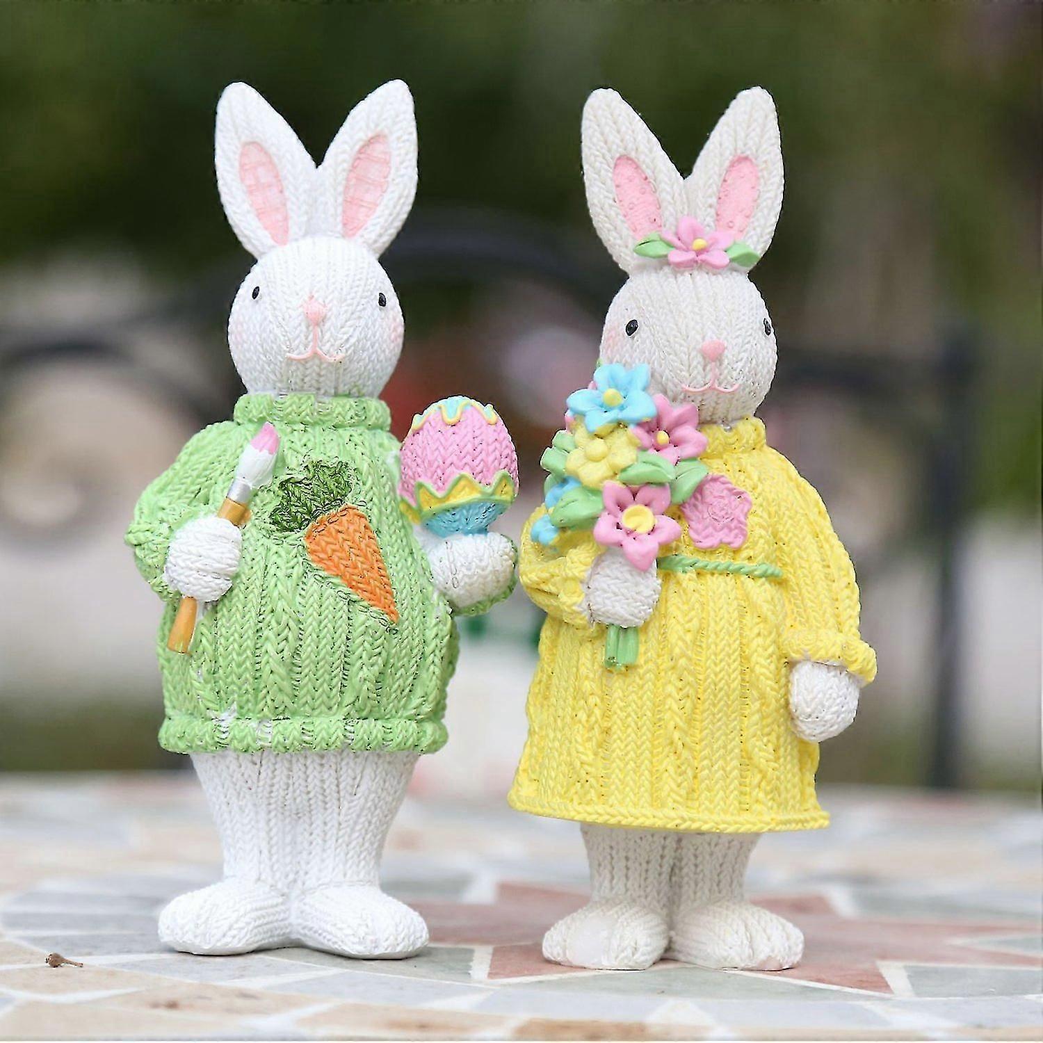 Easter Rabbit Statue Knitted Texture Handmade Resin Cute Cartoon Bunny ...