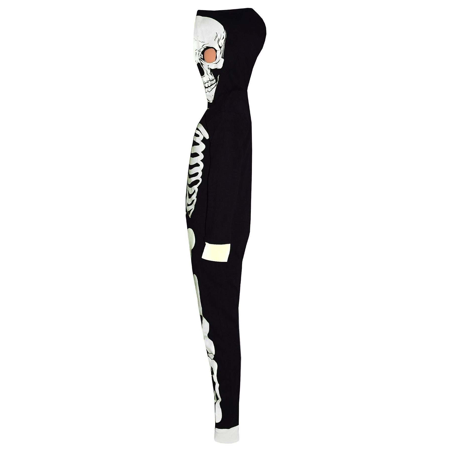 Kids Unisex Skeleton Print Pyjama Onesie White All In One Halloween ...