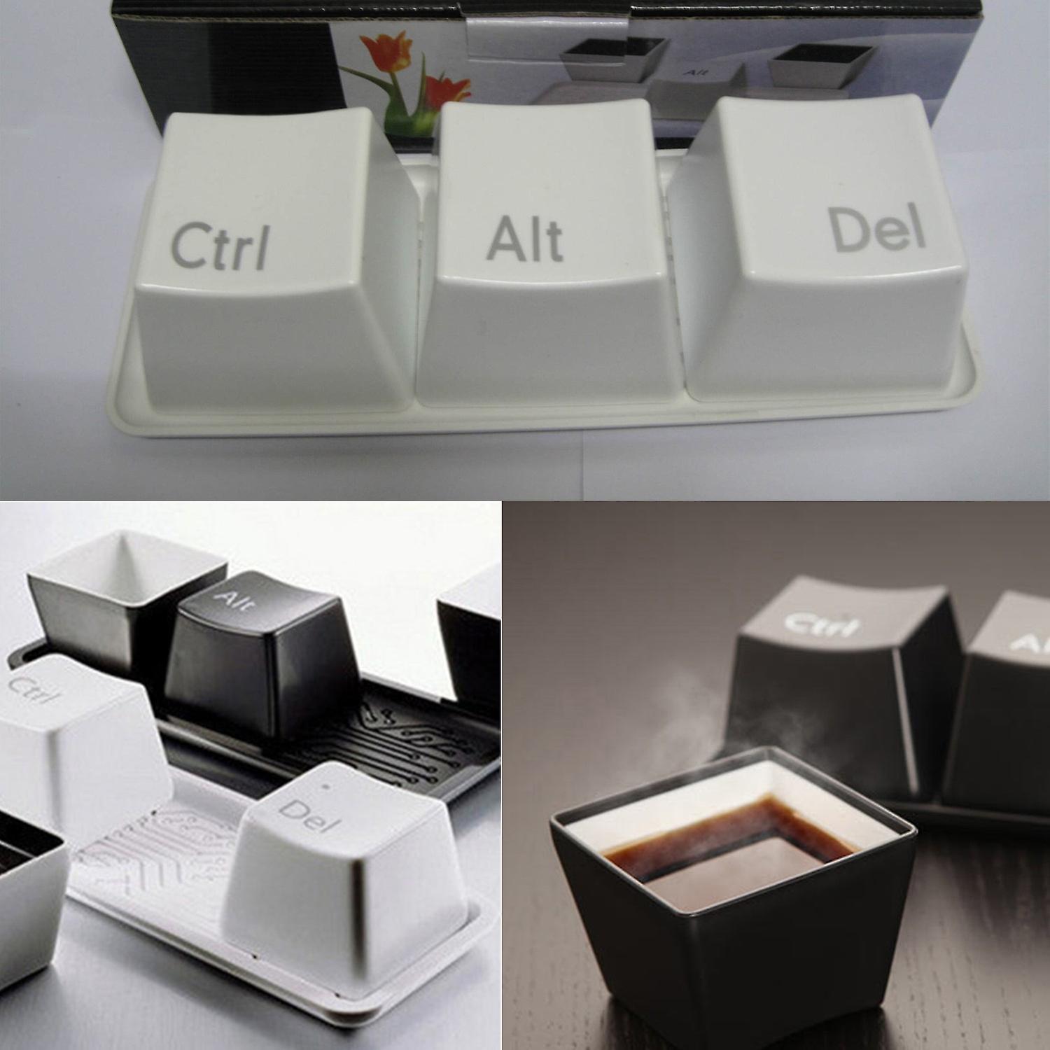 3PC Keyboard Coffee Tea Cups Set with Tray - Ctrl Alt Del Design ...