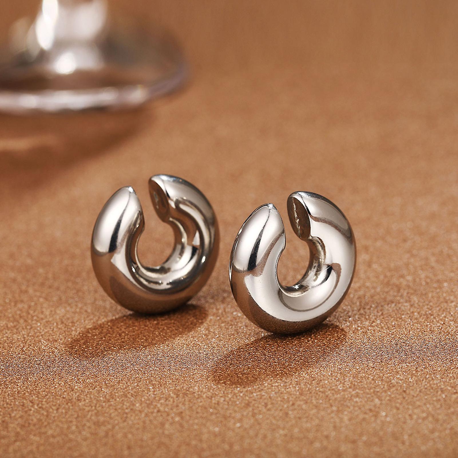 Women Ear Cuffs Smooth Polished Fat Circle Tube Shape Non-pierced Anti ...