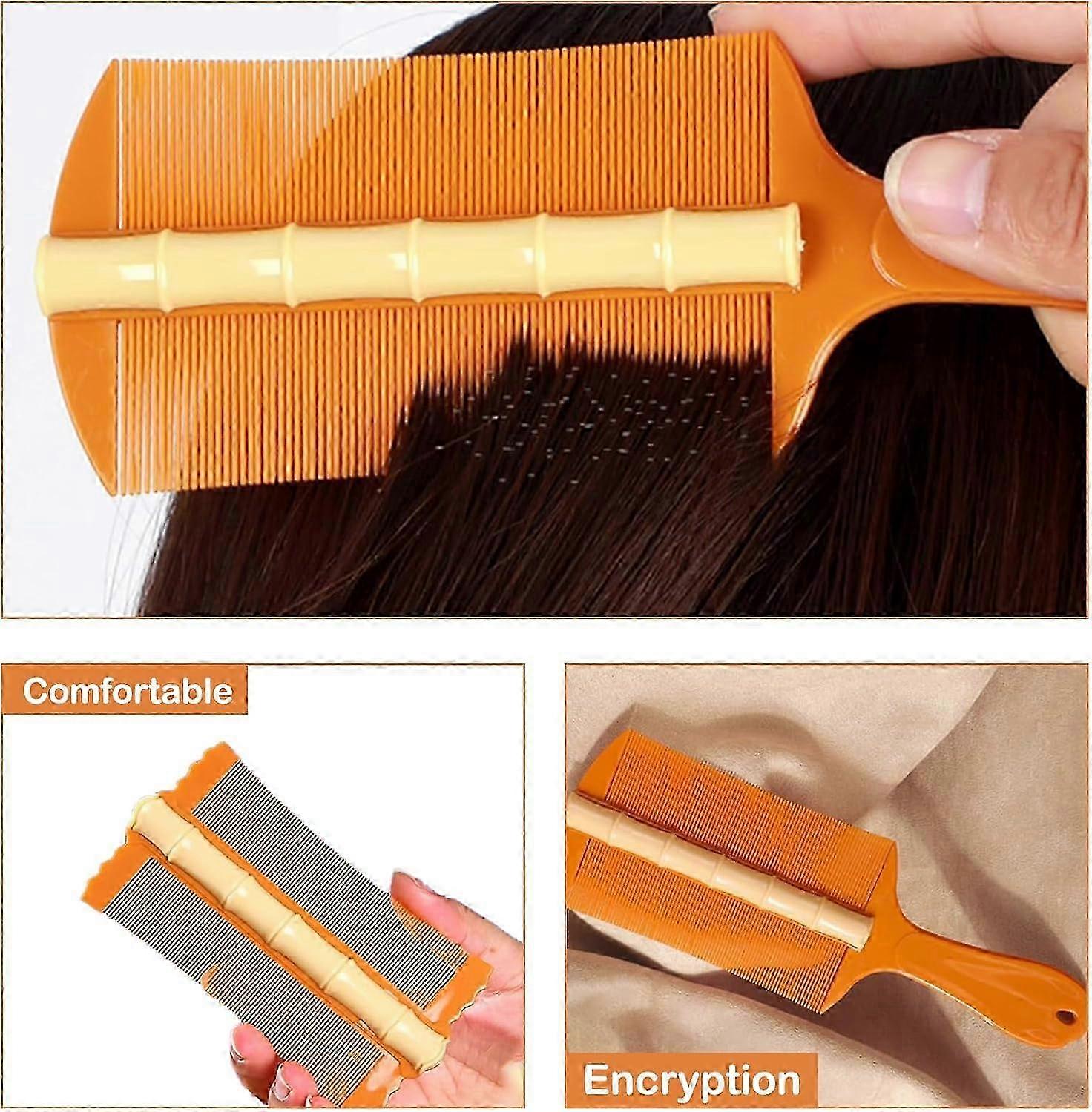 2Pcs Fine Tooth Dandruff Hair Comb, Flea Lice Comb Double Sided Fine ...