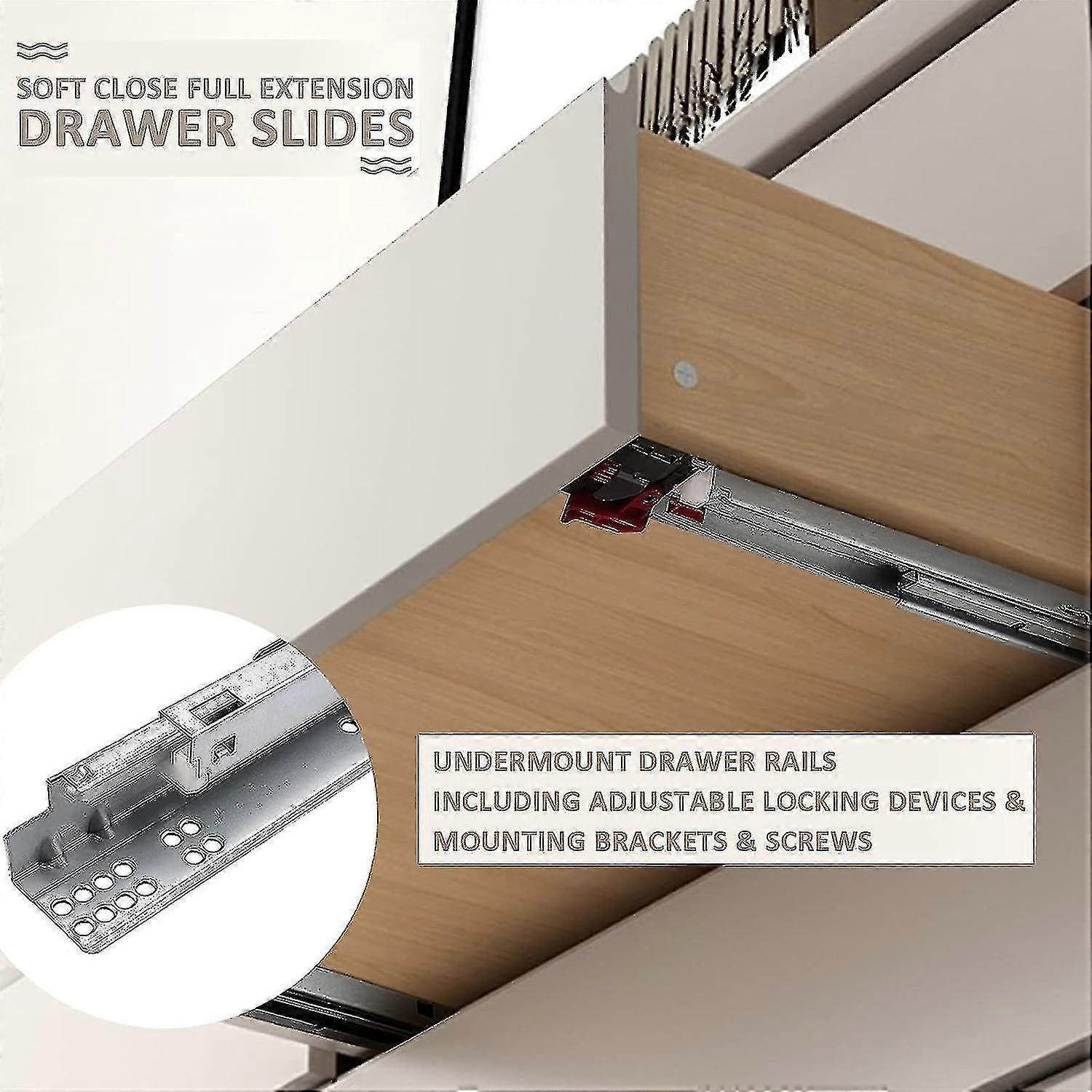1 Pairs 18 Inch Undermount Drawer Slides, Self Soft Close Full ...