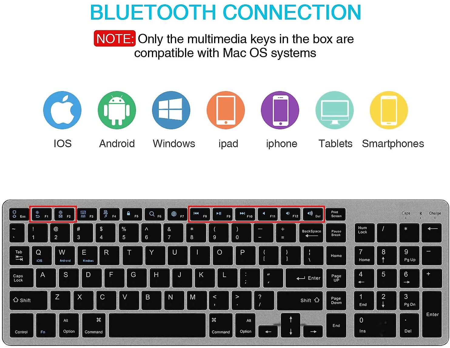 Veeki Bluetooth Keyboard, Rechargeable Portable Bt Wireless Keyboard ...