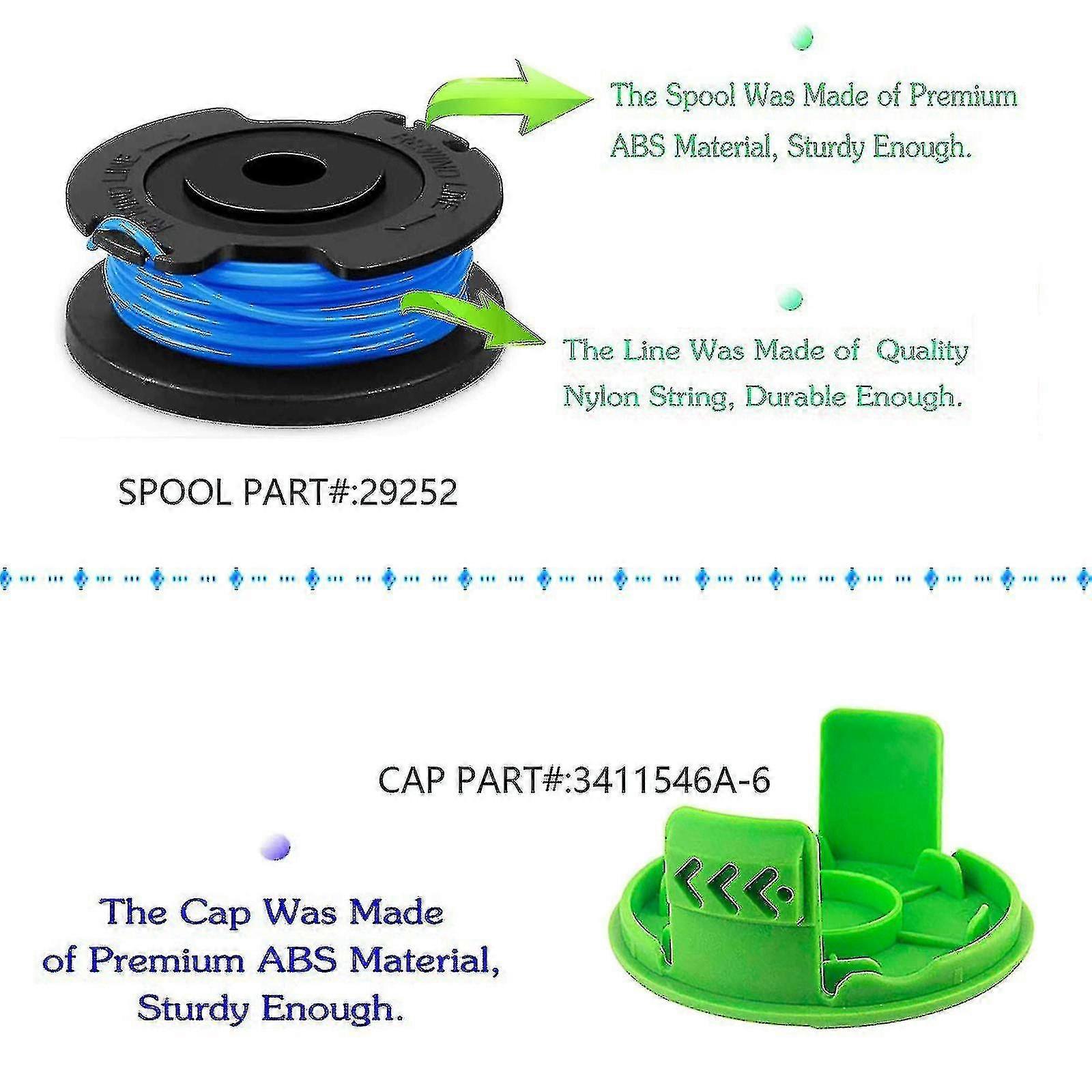 String Trimmer Spool Line For Greenworks 24v 40v 80v (8 Spool, 2 Cap ...