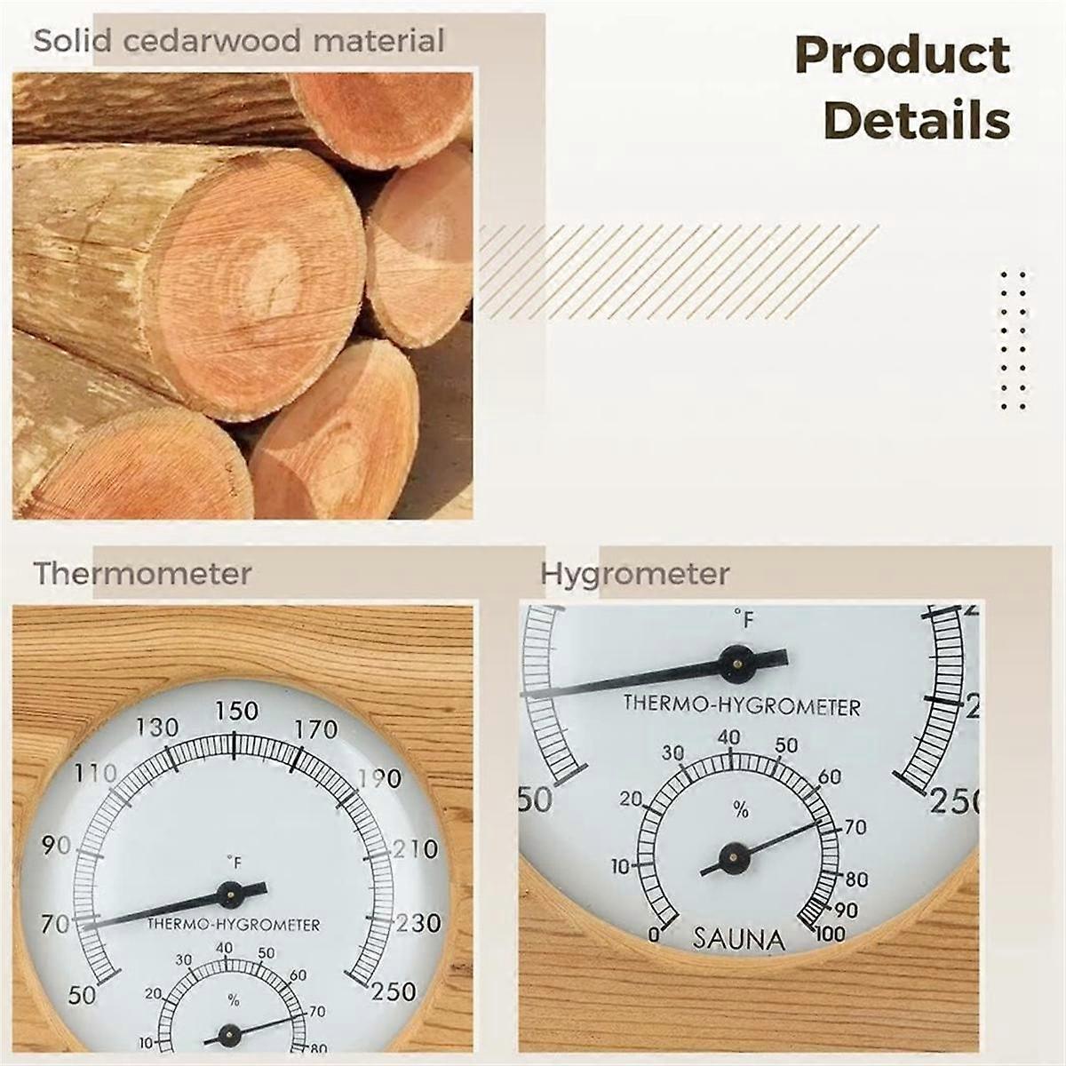 Wooden Sauna Hygrothermograph,Sauna Thermometer and Hygrometer,Indoor ...