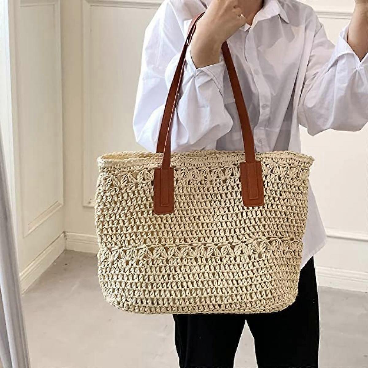 Straw Shoulder Bag For Women, Large Straw Bags Weave Handmade Handle ...