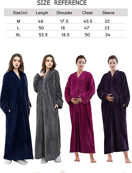 Women's Zip Up Bathrobe Woman Zipper Plush Robe Soft Long Fleece ...