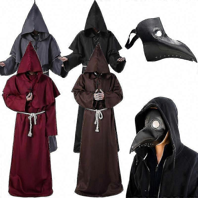 Medieval Plague Doctor Costume with Hooded Robe, Mask & Hat for Men ...