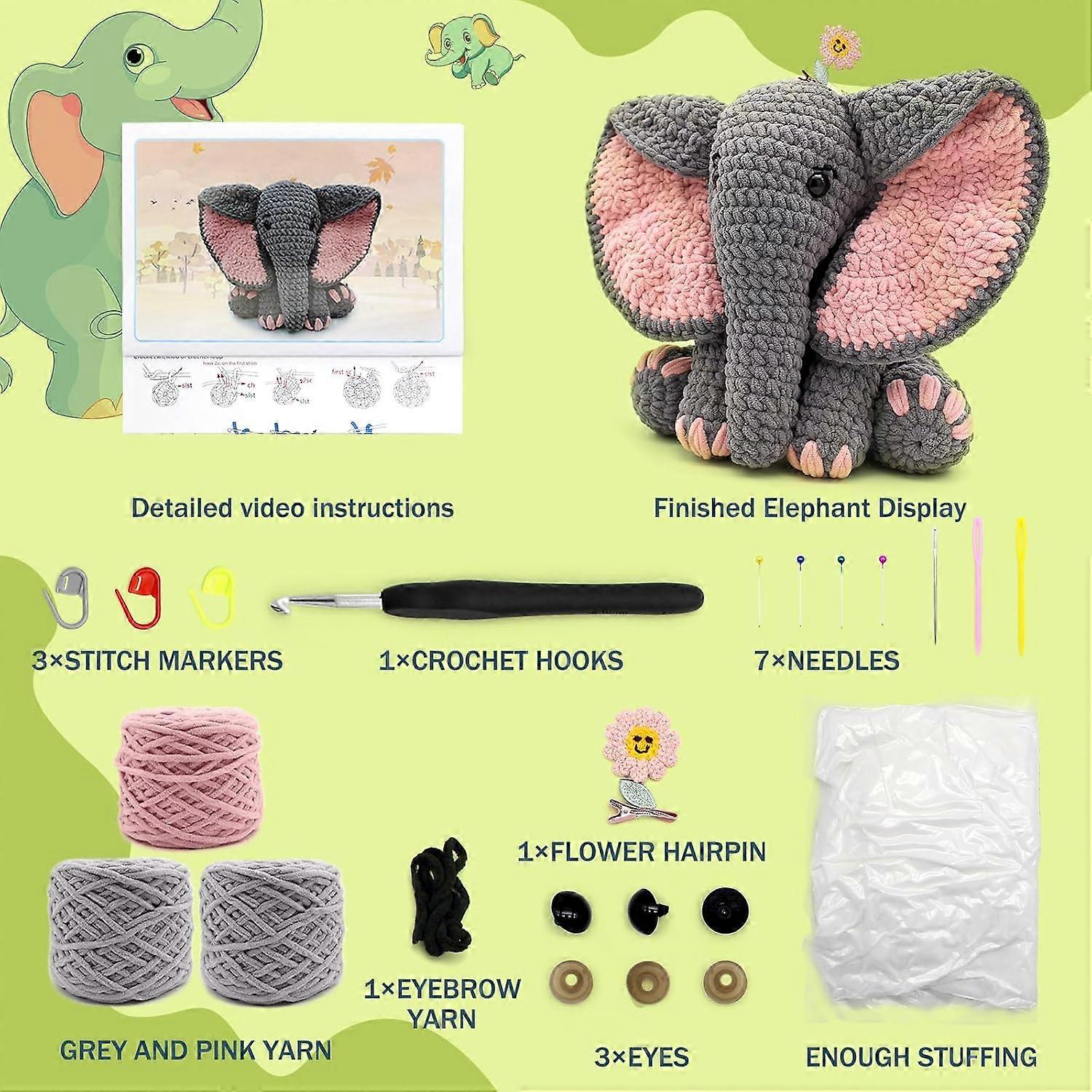 CODGP Crochet Kit for Beginners,13in Crochet Animal Kit Elephant ...