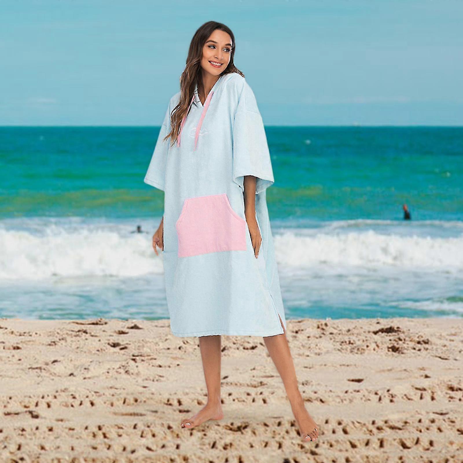 Surf Poncho Change Robe Hooded Wetsuit Towel With Pocket Swimming Blue ...