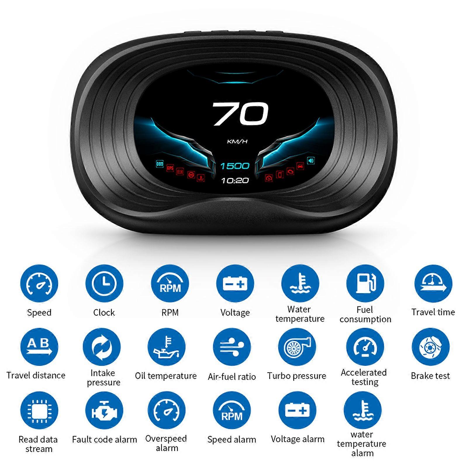OBD HUD Digital Meter Temperature Speed Mileage Pressure Display Auto ...