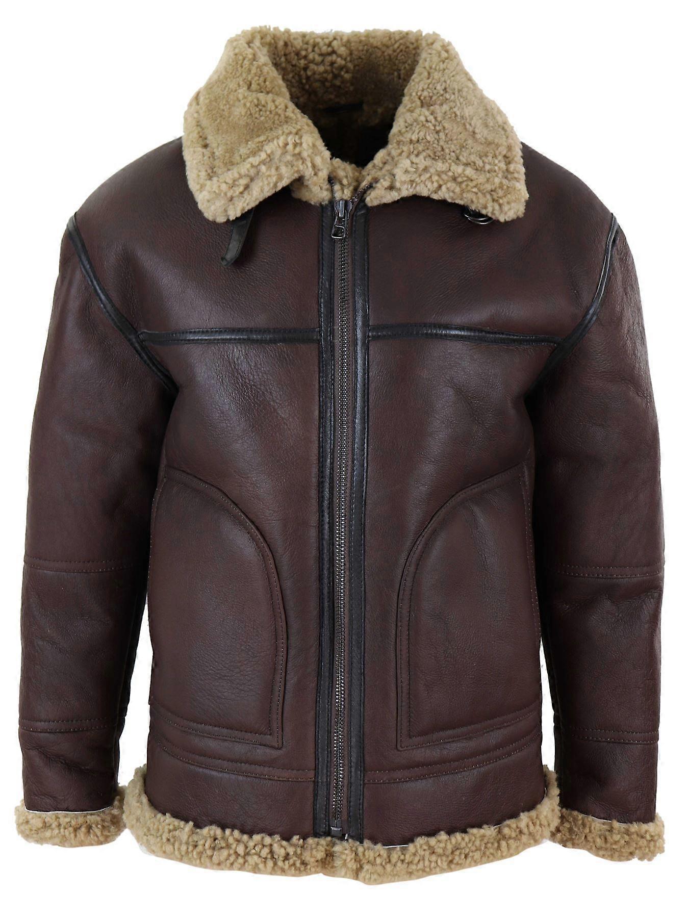 Men's Aviator Real Shearling Sheepskin Leather Bomber Flying Jacket ...
