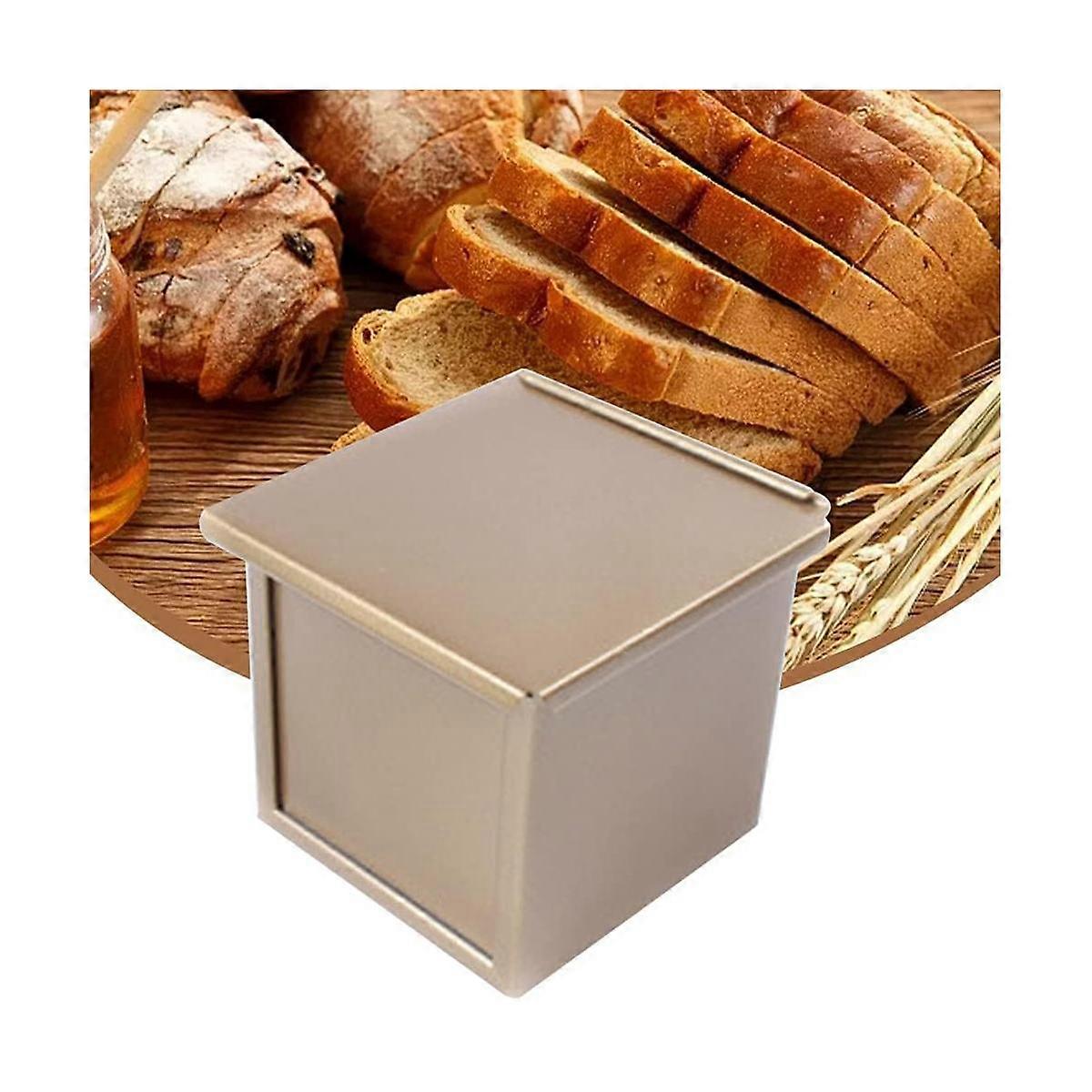 Mini Loaf Pan with Lid, Dough Capacity Non-Stick Rectangle Flat Toast ...