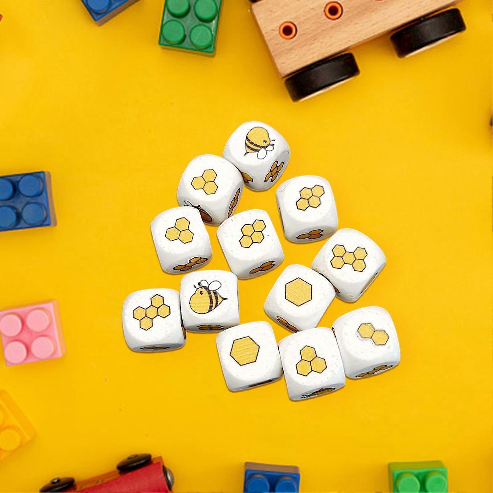 12Pcs Bee Pattern Cube Shape Baby Dice Toy Wood Hand-on Ability Rolling ...