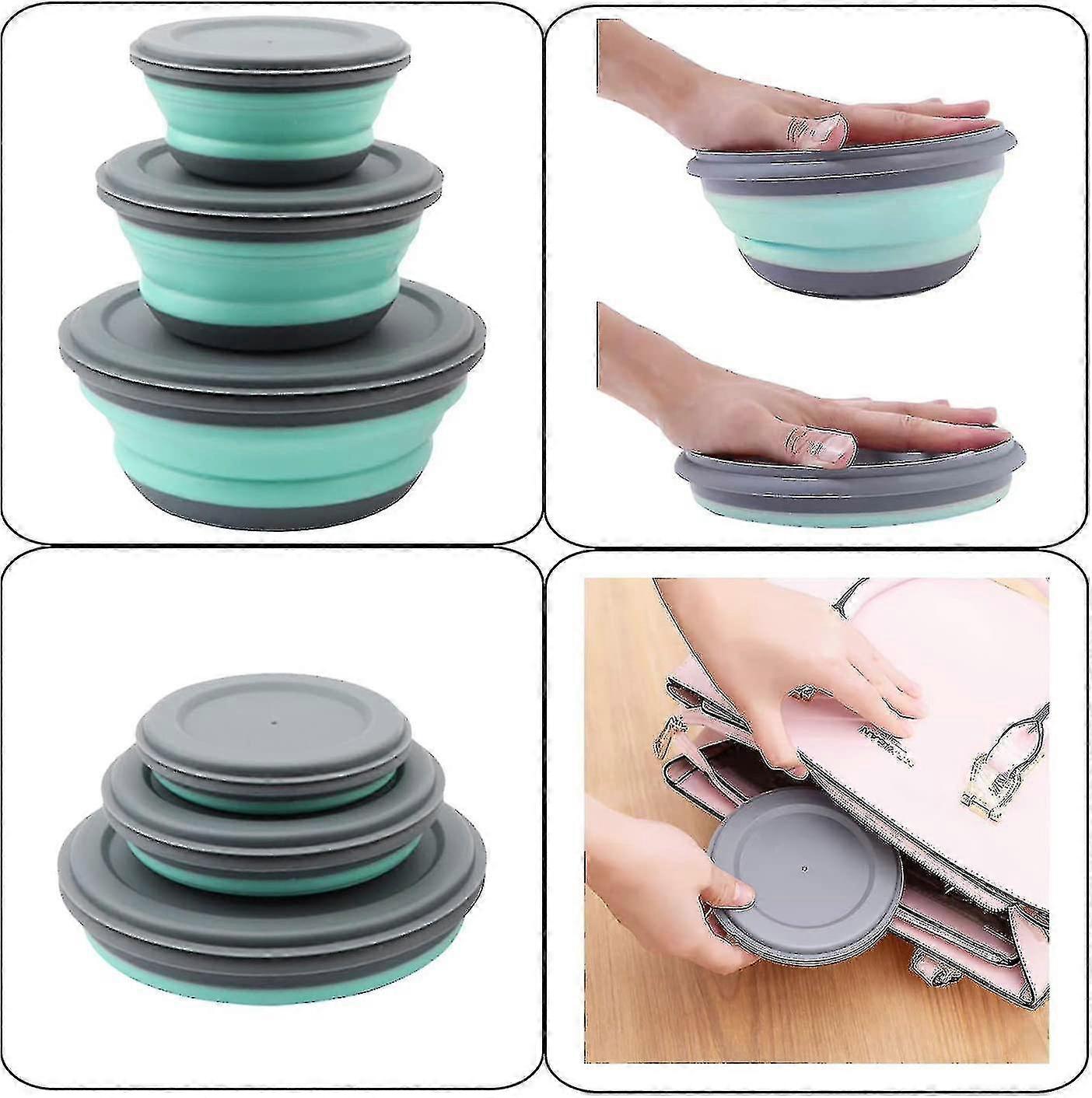 3 Pcs Folding Bowl With Lid, Silicone Portable Foldable Bowl | Fruugo UK