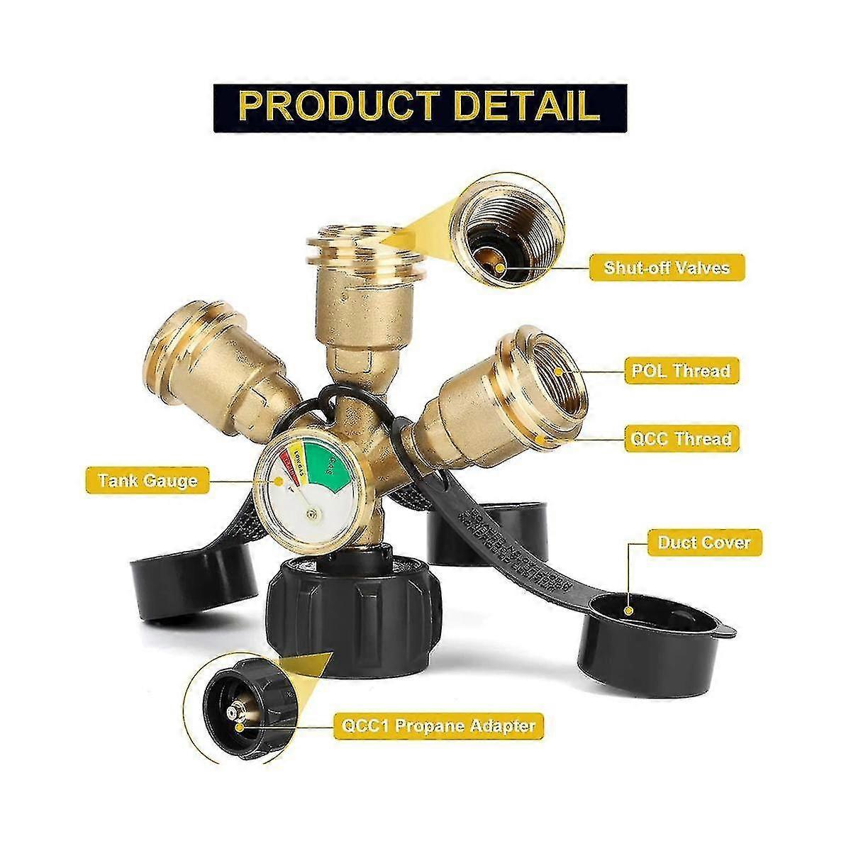 3 Way Propane Splitter, 3 Y Propane Gas Splitter Adapter With Gauge And ...