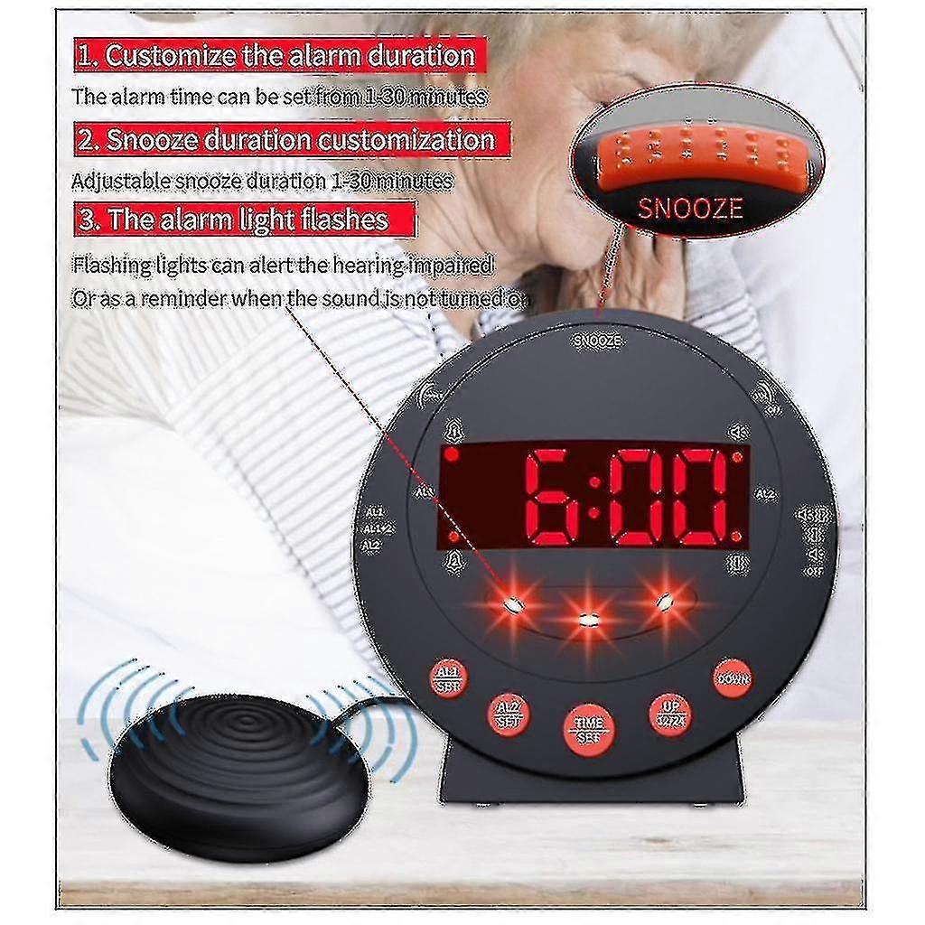 Extra Loud Vibrating Alarm Clock With Bed Shaker Led Display Usb ...