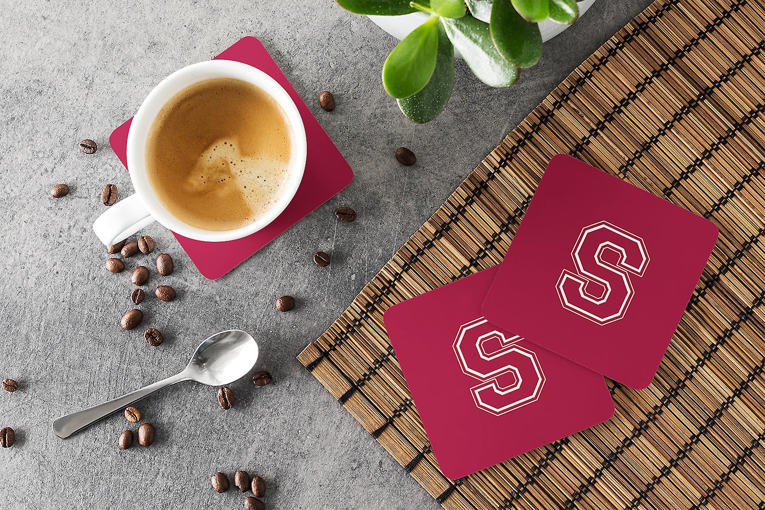 Letter S Initial Monogram - Maroon and White Foam Coaster Set of 4 ...