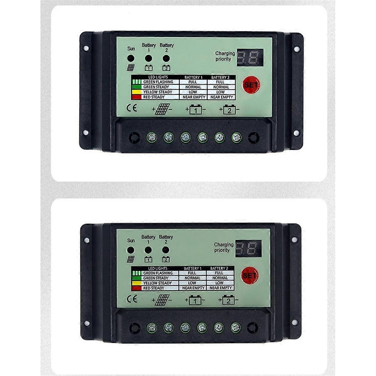 Dual Battery Solar Charge Controller PWM 12V 24V System Batteries Power ...