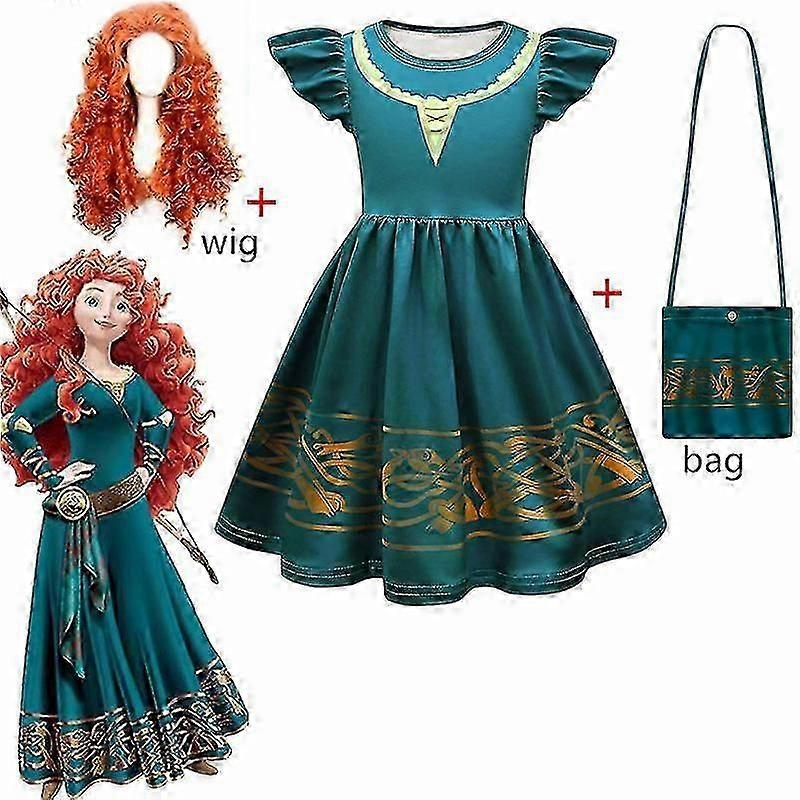 Halloween Girls Merida Cosplay Dress Brave Performance Costume Summer ...