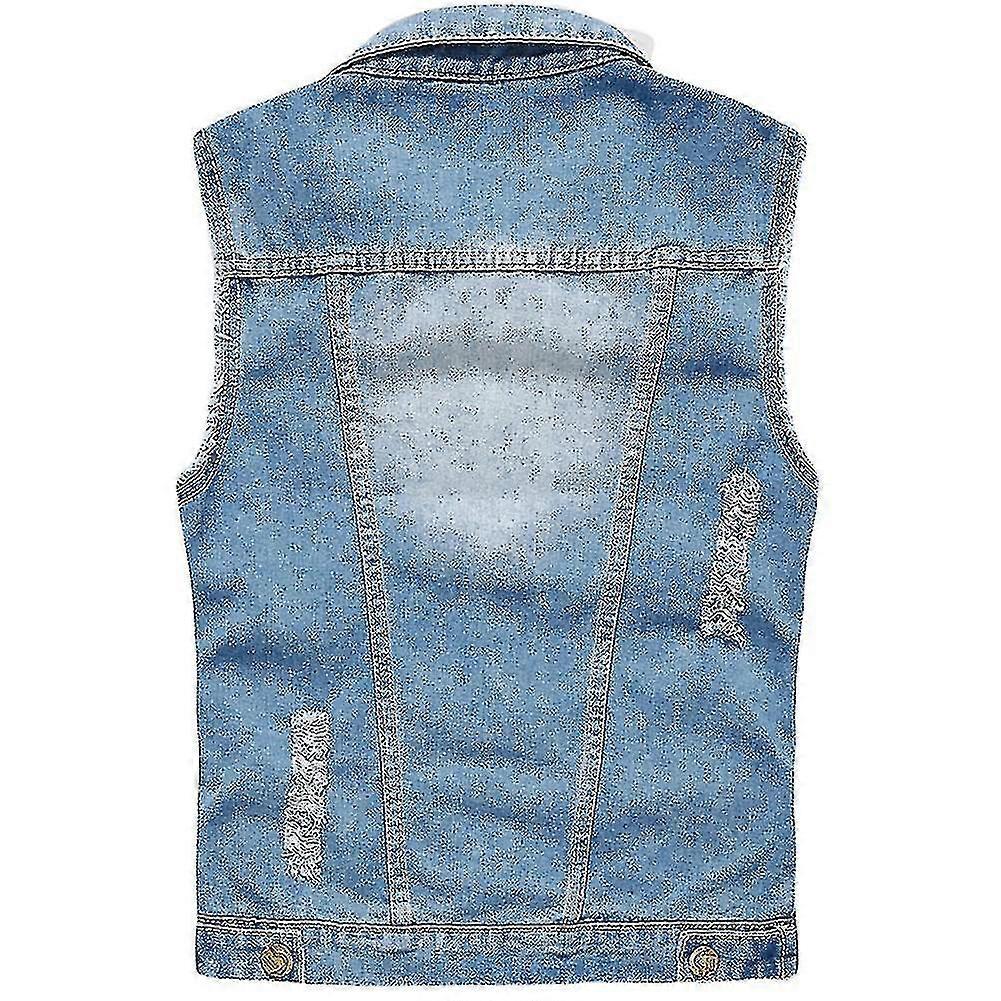 Mens Ripped Denim Vest Vintage Casual Biker Waistcoat Gilet Cowboy ...