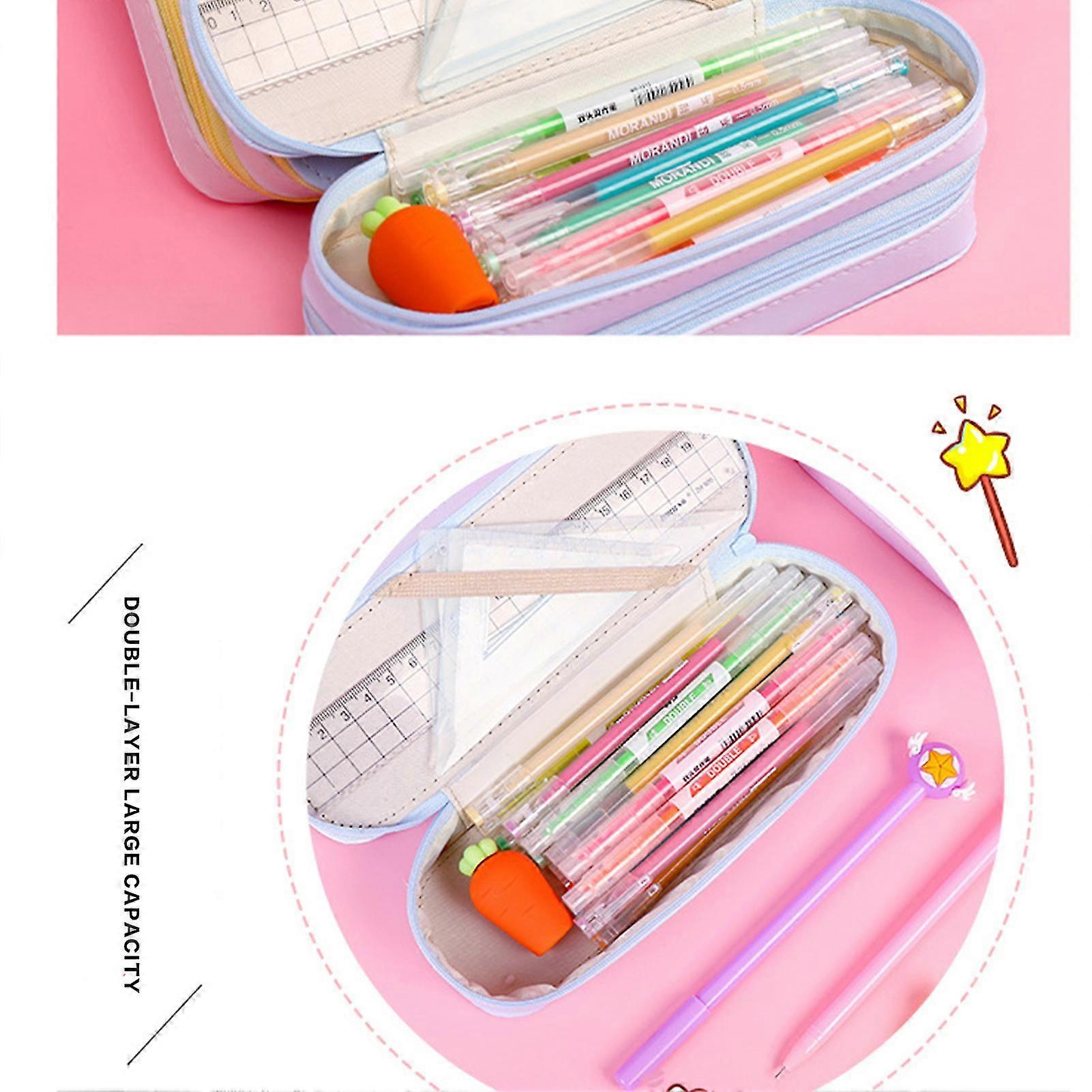 Double Layer Student Pencil Stationery Box Cartoon Cloth Pencil Case ...