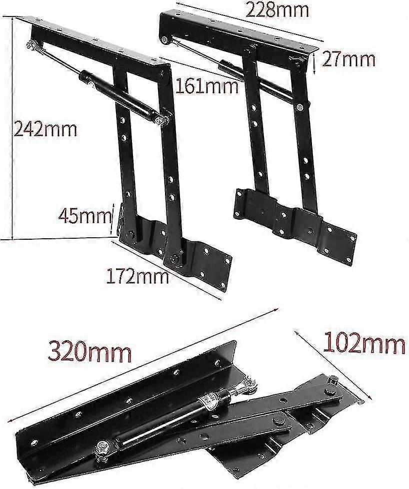 Pair Heavy Duty Steel Table Mechanism Folding Lift Black Lift Up Tray ...