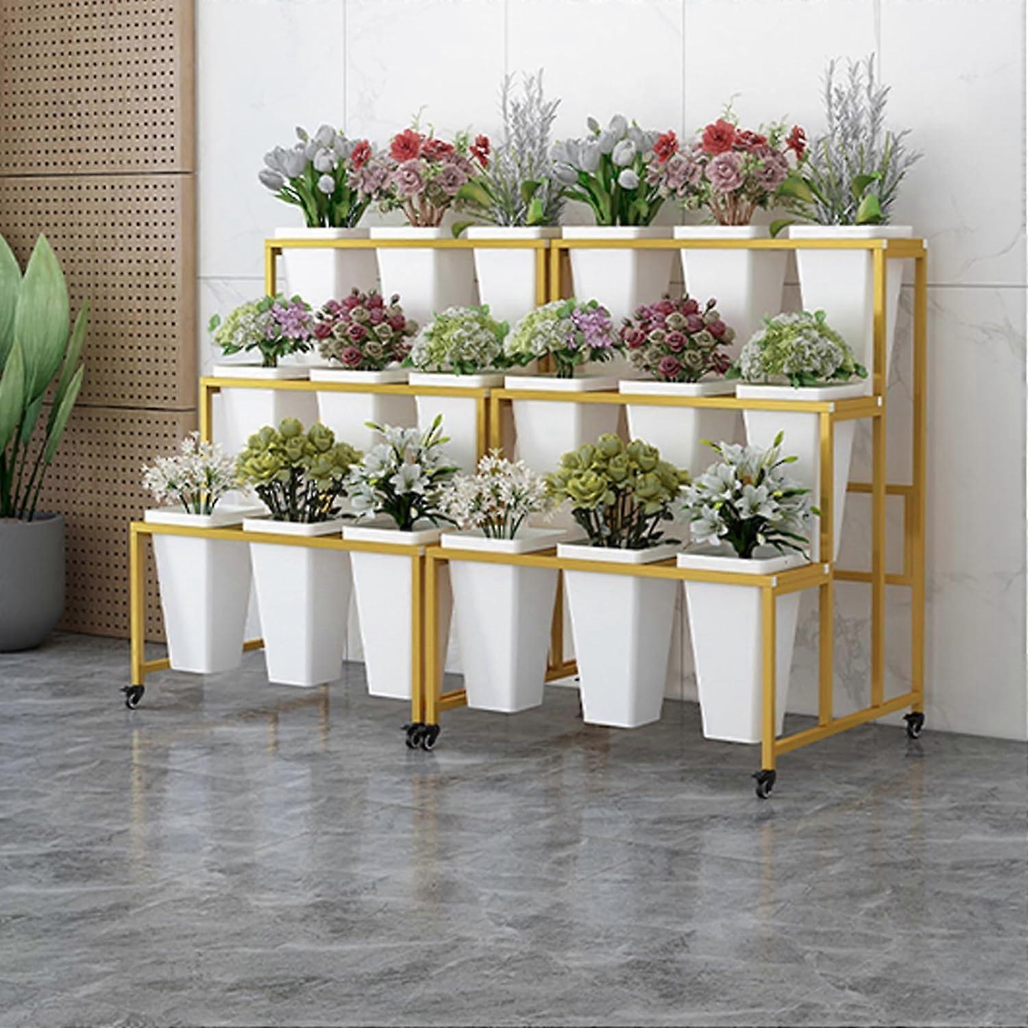 Flower Display Stand With Buckets, Mobile Plant Stand On Wheels, For ...