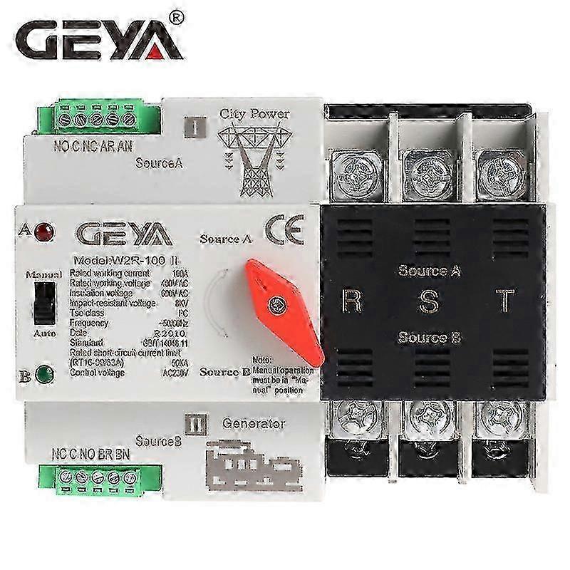 GEYA Din Rail ATS 110V 220V 63A 100A Dual Power Automatic Transfer ...