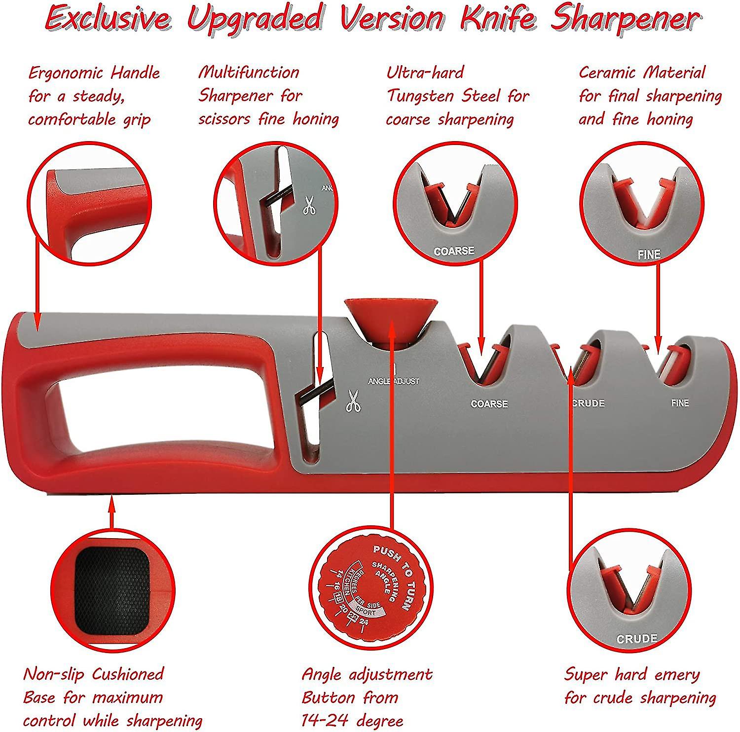 Knife Sharpener 3-stage Adjustable 14-24 Degree Knife + Scissor ...