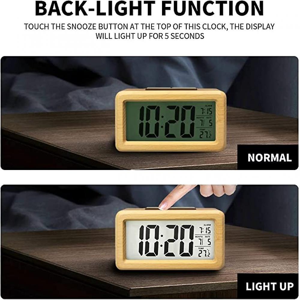 Wooden Lcd Digital Alarm Clock With Intelligent Sensor Night Light ...