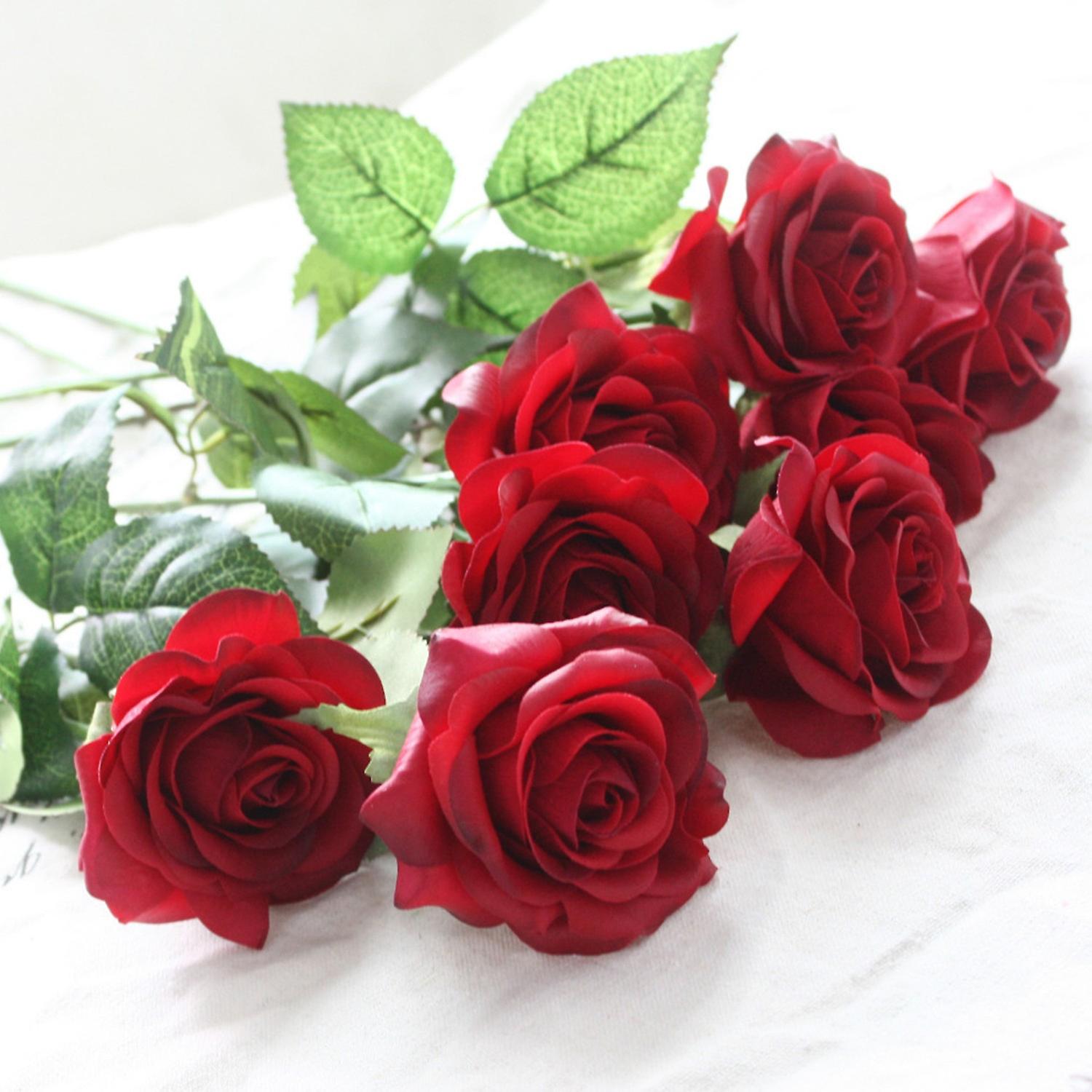 Artificial Flower Faux Silk Single Fork Single Head Rose Flower Wedding ...