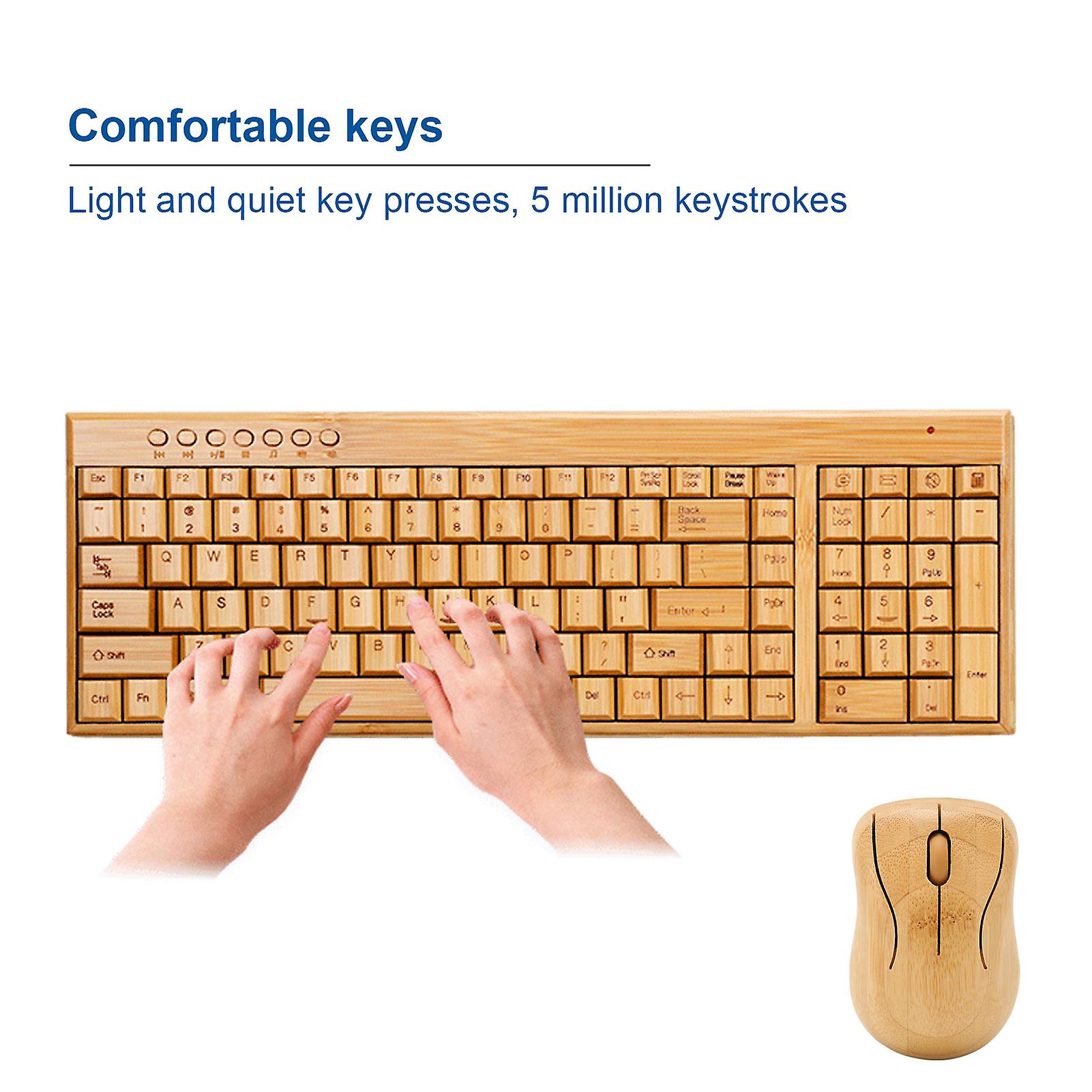 Bamboo Wood Wireless Keyboard for Office with 2.4GHz Connection and ...