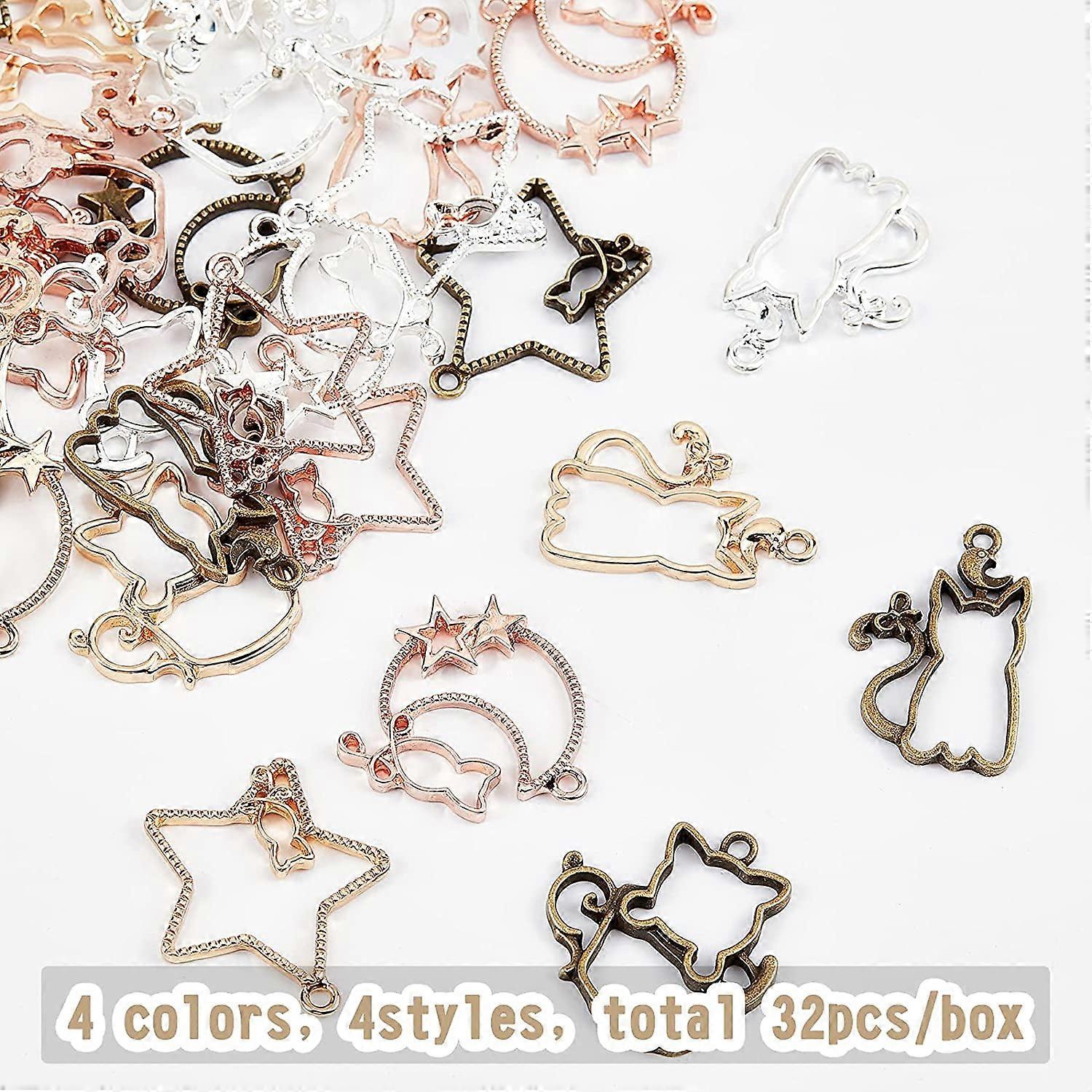 32Pcs 16 Styles Alloy Open Back Bezel Pendants for DIY UV Resin Epoxy ...