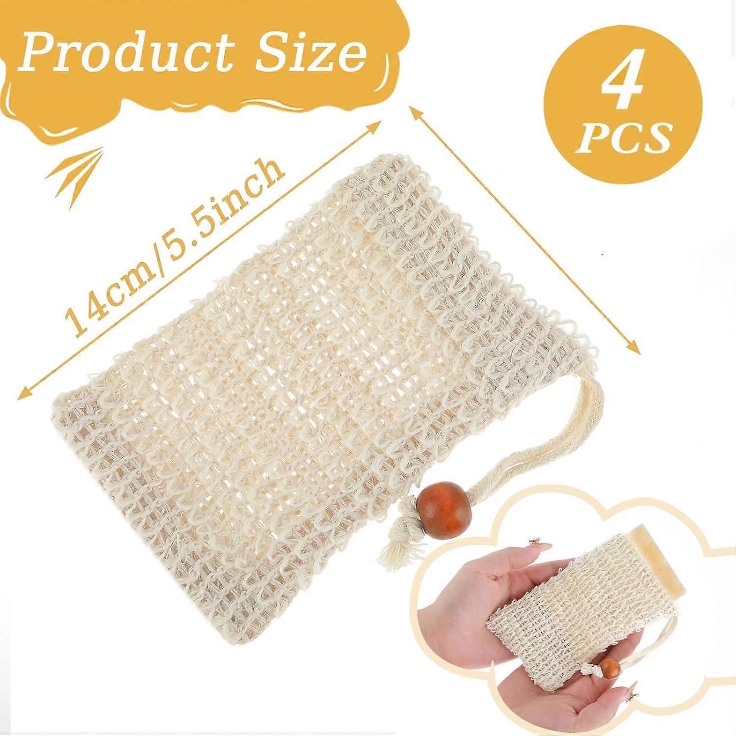 Soap Bags 4 Pack, Cotton Soap Bags, Natural Sisal Soap Storage Bags ...